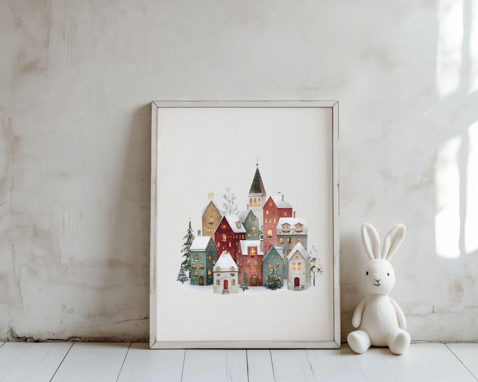 Christmas Village Clipart, Nordic Winter Red Houses PNG, Watercolor ...