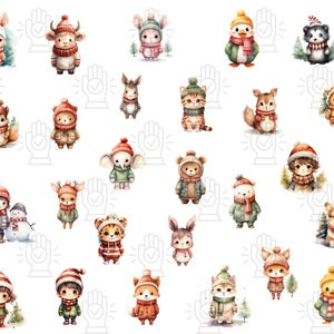 Cute Winter Animals Clipart, Watercolor Forest and Safari Animal ...