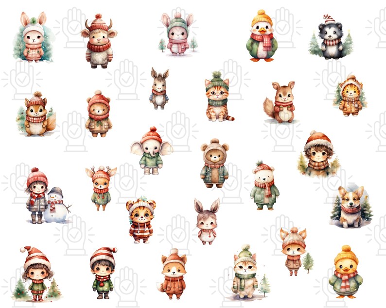 Cute Winter Animals Clipart, Watercolor Forest and Safari Animal ...