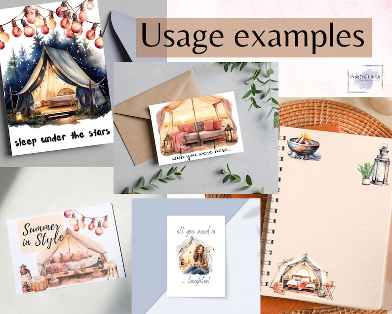 Boho Glamping Clipart, Watercolor Luxury Camping PNG Illustrations ...