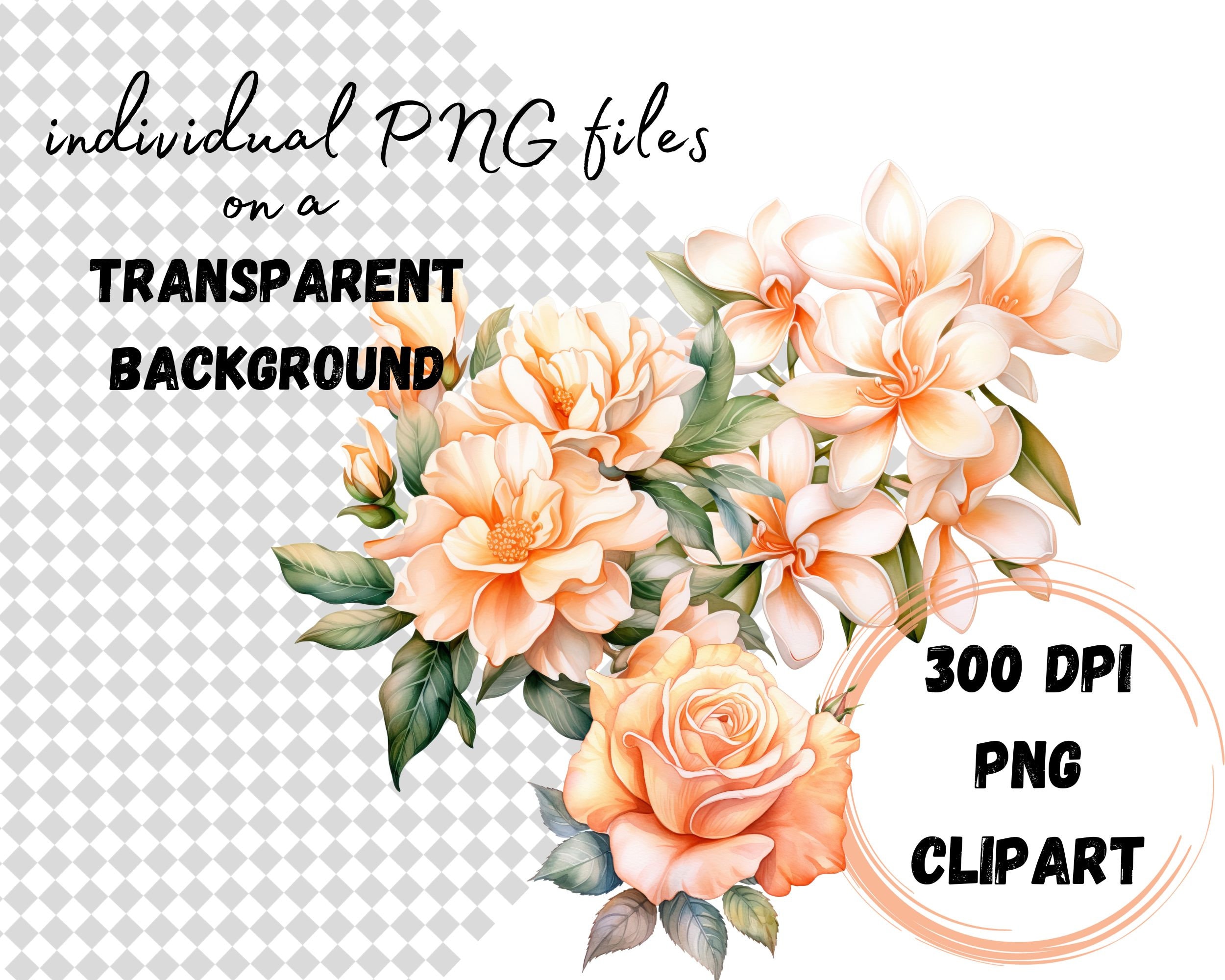 Watercolor Peach Flowers Clipart, Peach Floral Bouquet Arrangements ...
