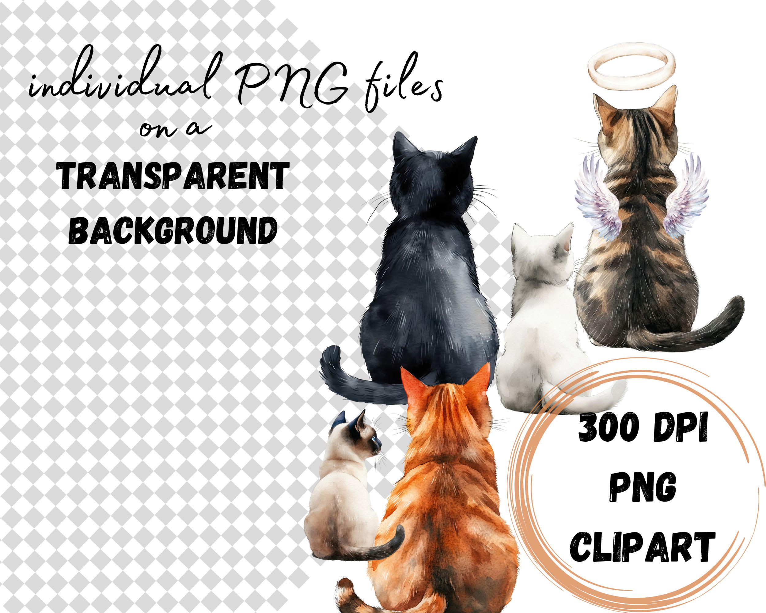 Watercolor Cat Breeds Back View Clipart Bundle, Cat Angel Wings, Halo ...