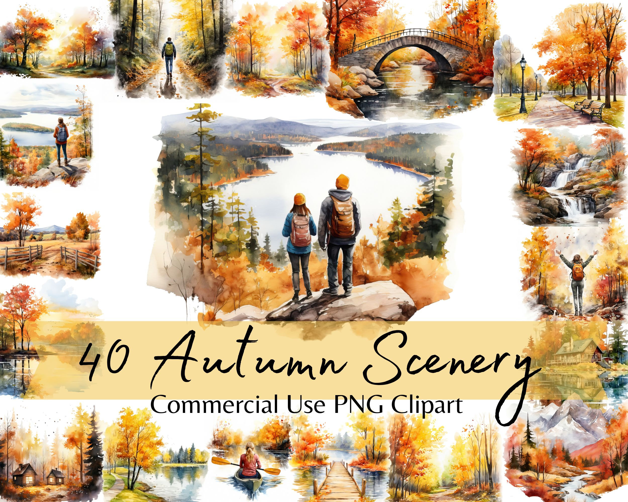 Autumn Landscape Clipart, Watercolor Fall Season, Card Making Beautiful ...