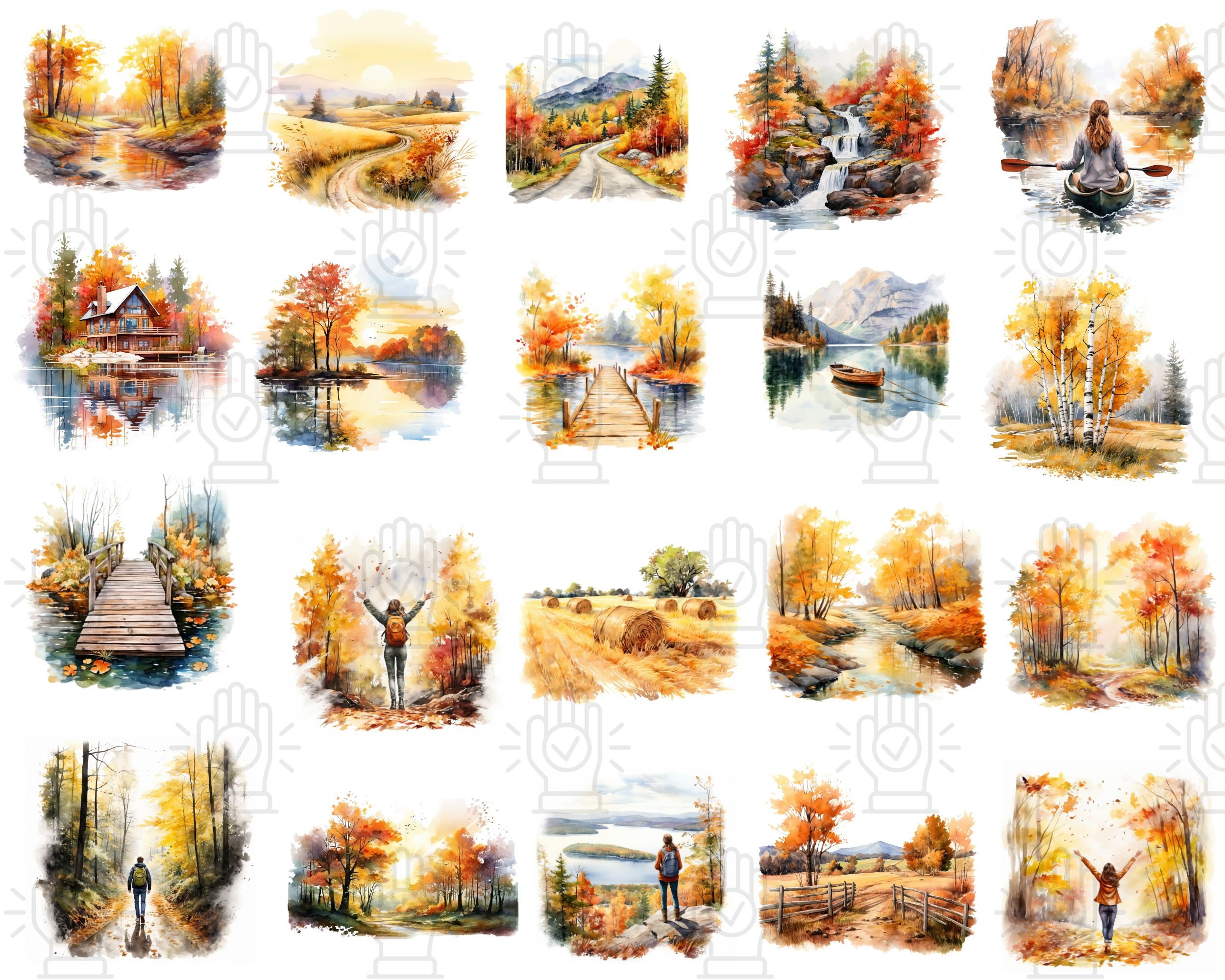 Autumn Landscape Clipart, Watercolor Fall Season, Card Making Beautiful ...