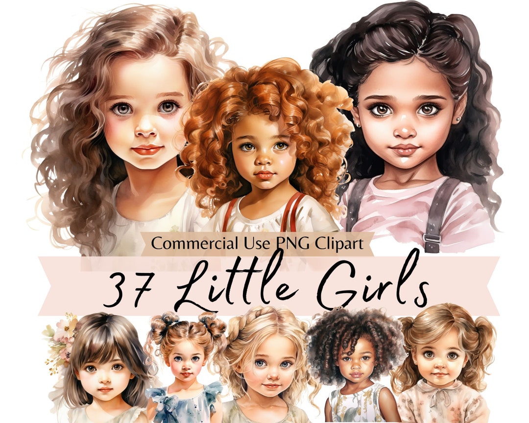 Cute Little Girls Watercolor Clipart Bundle, Charming Adorable Baby ...