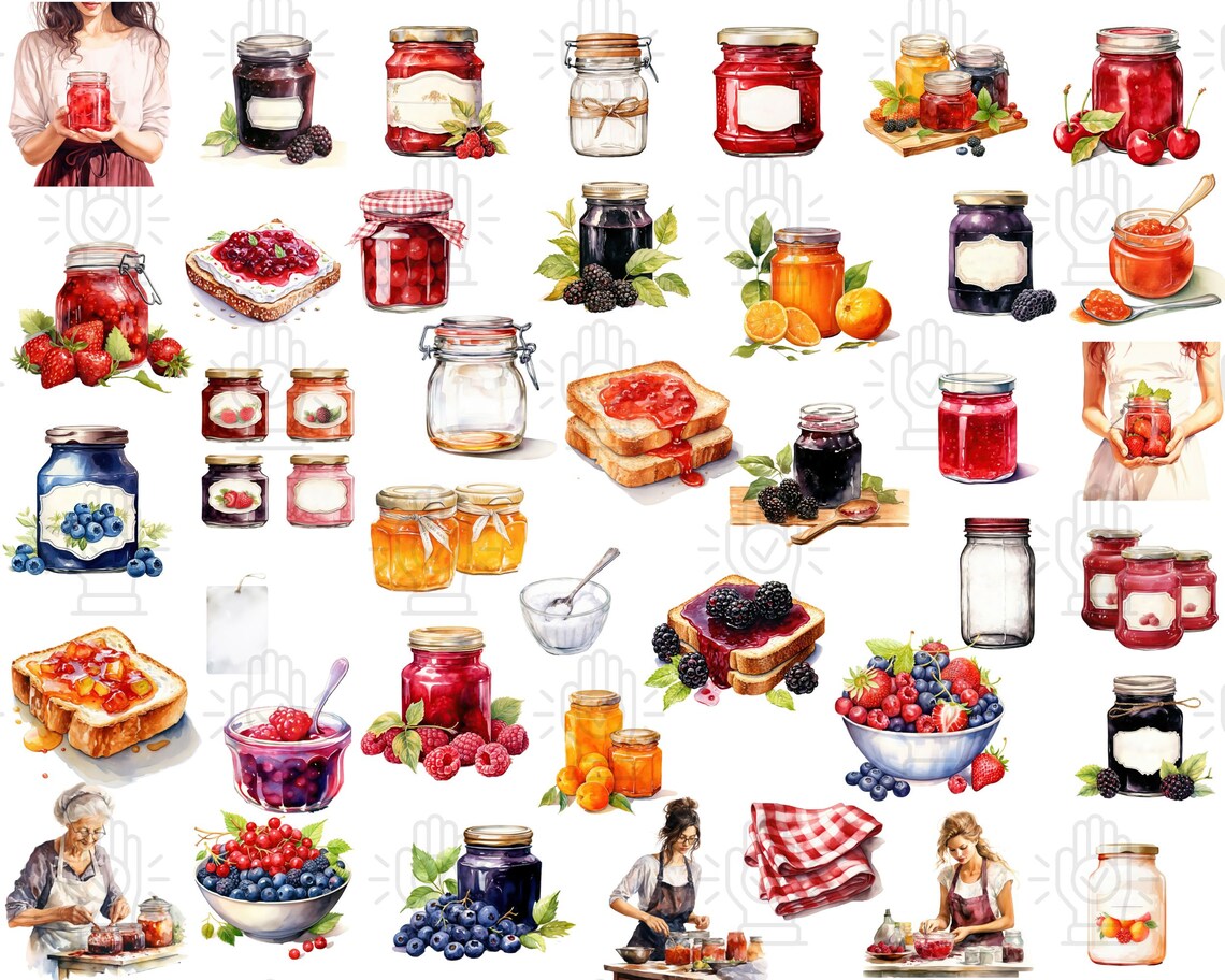 Fruit Jam Watercolor Clipart, Homemade Berry Jam, Fruit Marmalade and ...