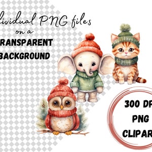 Cute Winter Animals Clipart, Watercolor Forest and Safari Animal ...