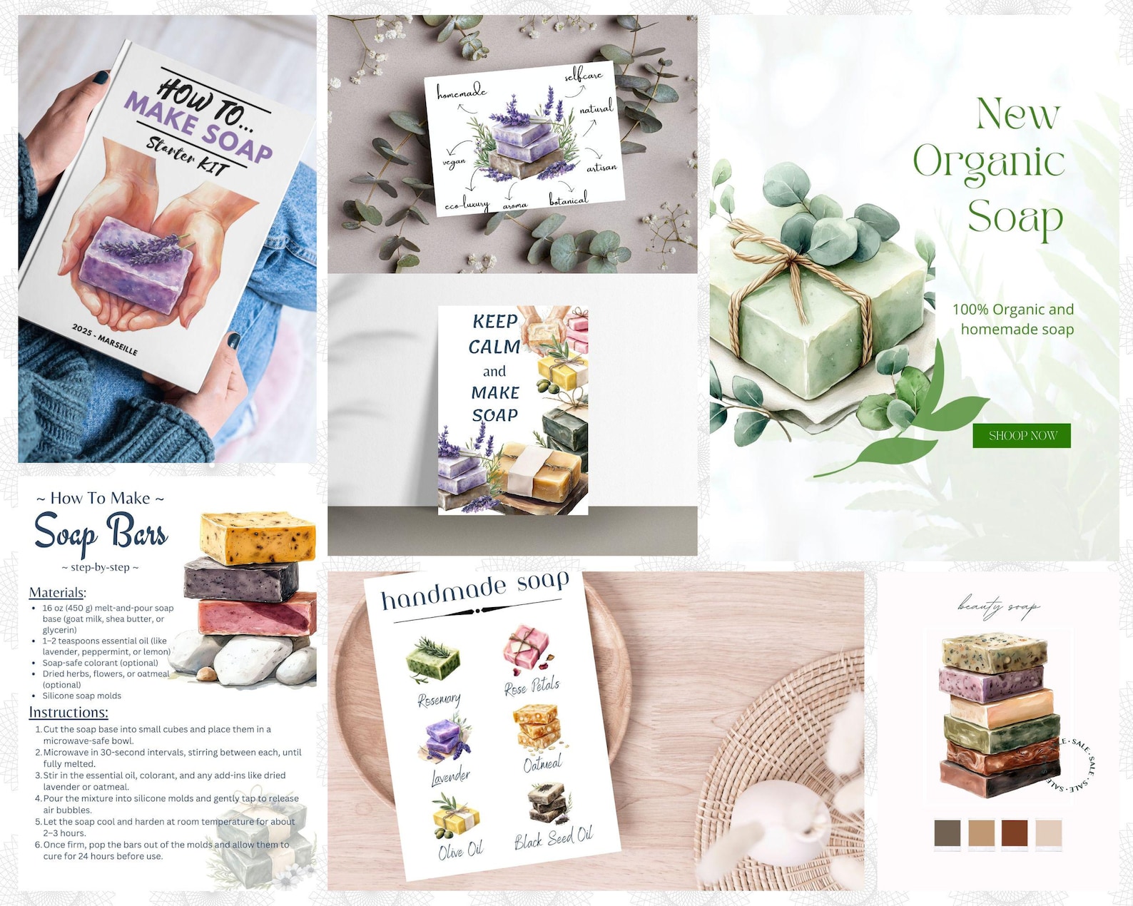 Watercolor Handmade Soap Clipart, Natural Bar Soaps PNG, Artisan Herbal ...