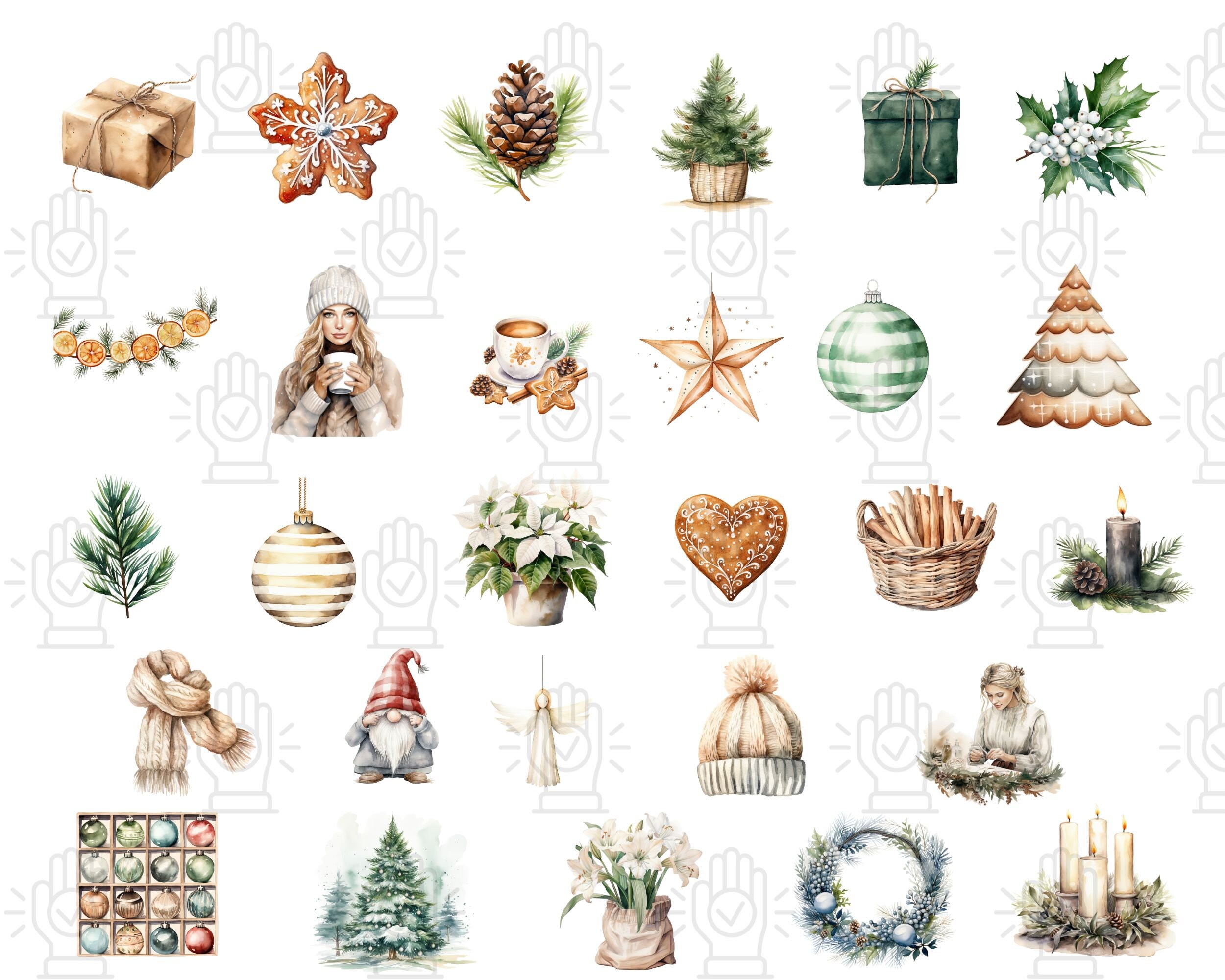 Scandinavian Christmas Clipart Ornaments, Cozy Neutral Watercolor ...