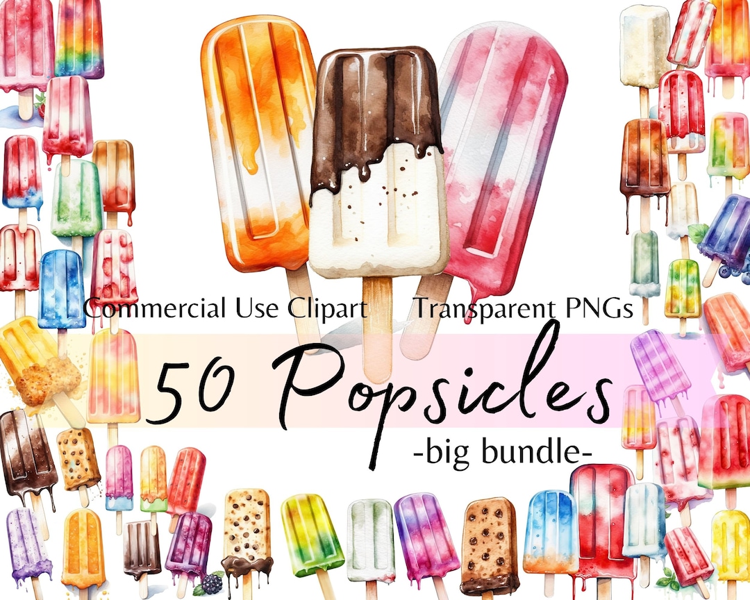 Watercolor Summer Popsicle Clipart, Big Bundle Ice Cream on a Stick ...