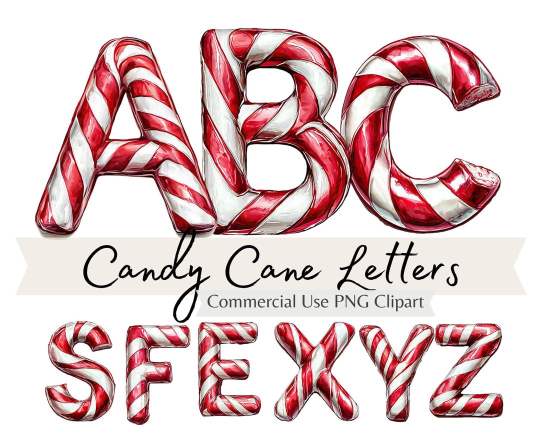 Watercolor Candy Cane Letters, Christmas Alphabet Clipart, English ...