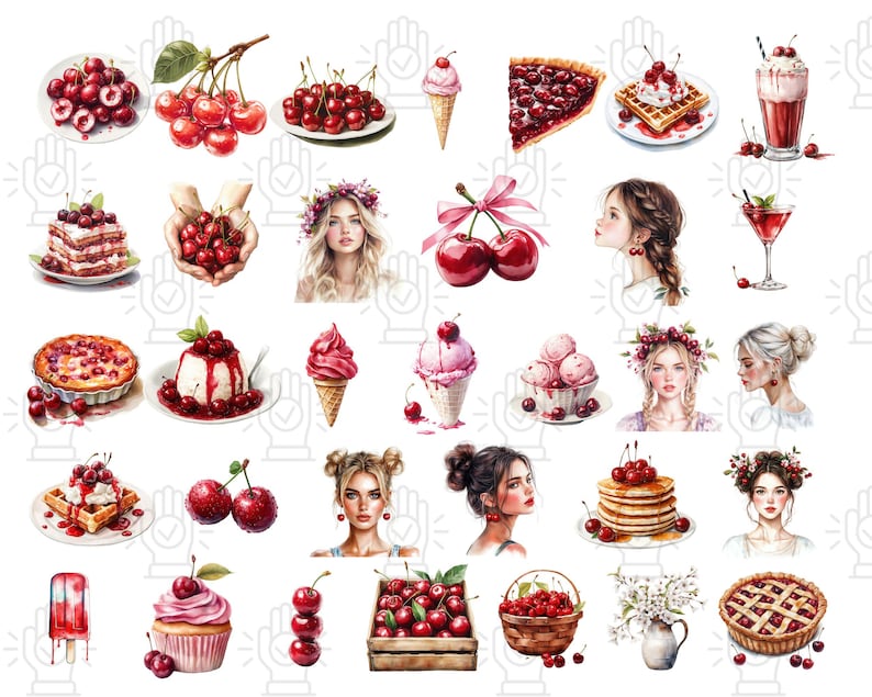 Cherry Watercolor Clipart Bundle, Digital Cherries PNG Graphics for ...