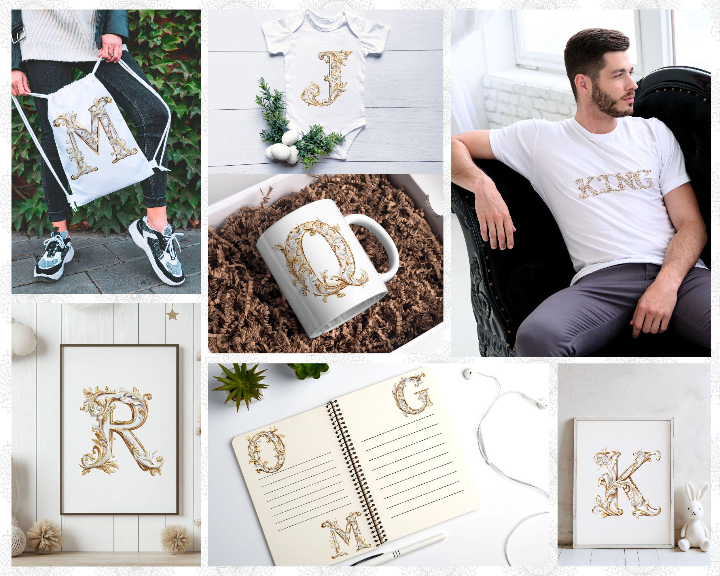 Baroque Gilded Golden Ivory Watercolor Letters Clipart, Elegant Vintage ...