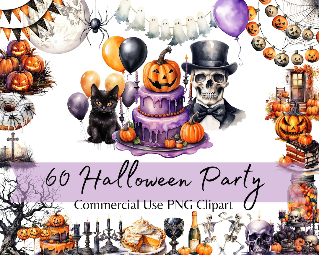 Spooky Halloween Party Watercolor Clipart, Creepy Scary Transparent PNG ...