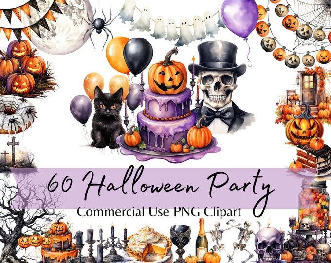 Spooky Halloween Party Watercolor Clipart, Creepy Scary Transparent PNG ...