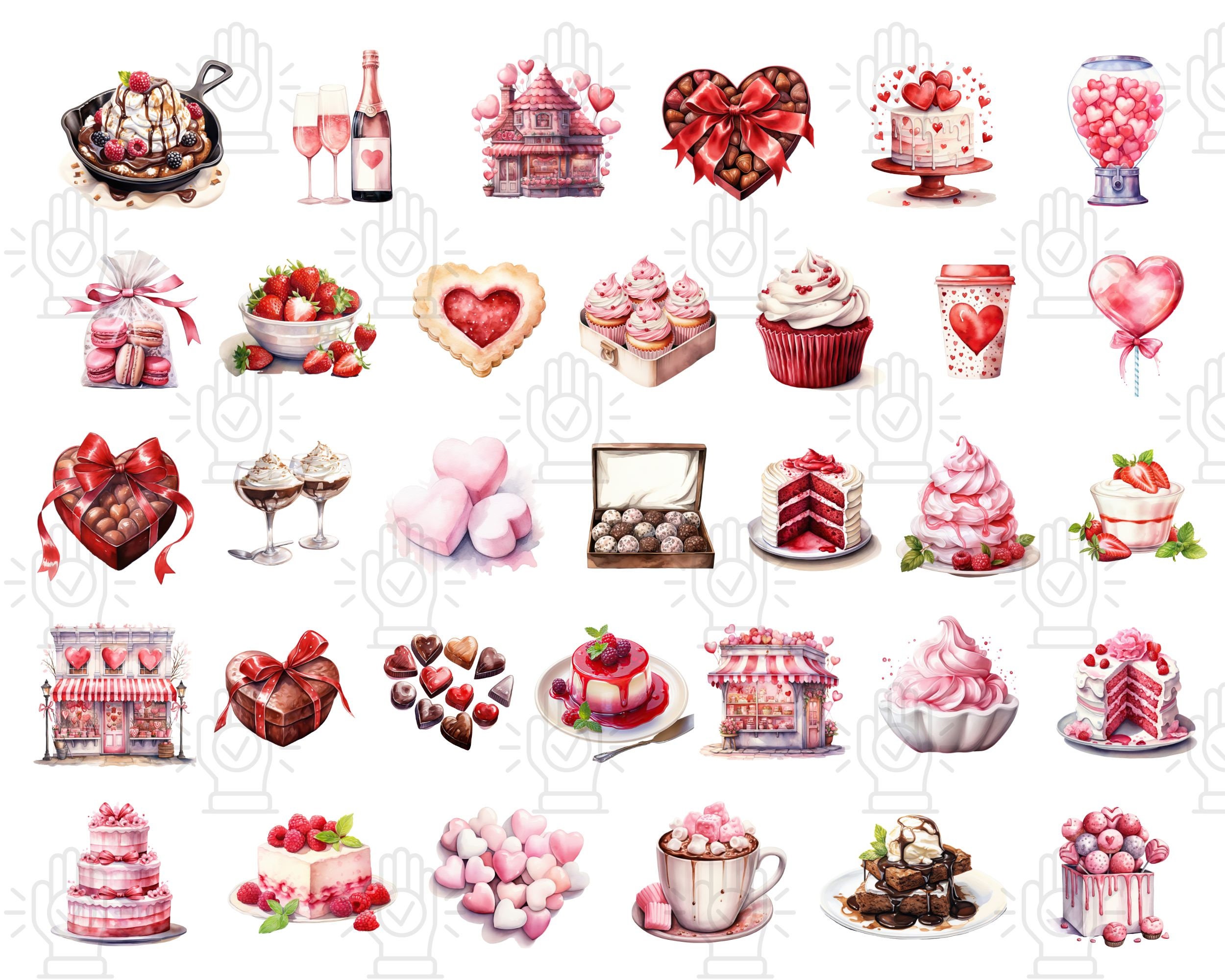 Valentines Day Sweets Candy and Cakes PNG Watercolor Clipart, Candy ...