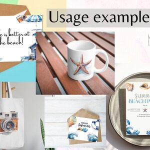 Summer on the Beach, Ocean Travel Digital Beach Clipart, Watercolor ...