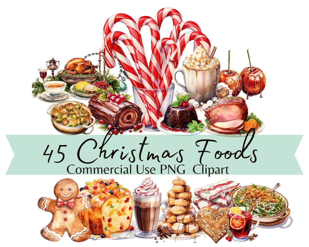 Watercolor Christmas Food and Desserts Clipart, PNG Christmas Sweets ...