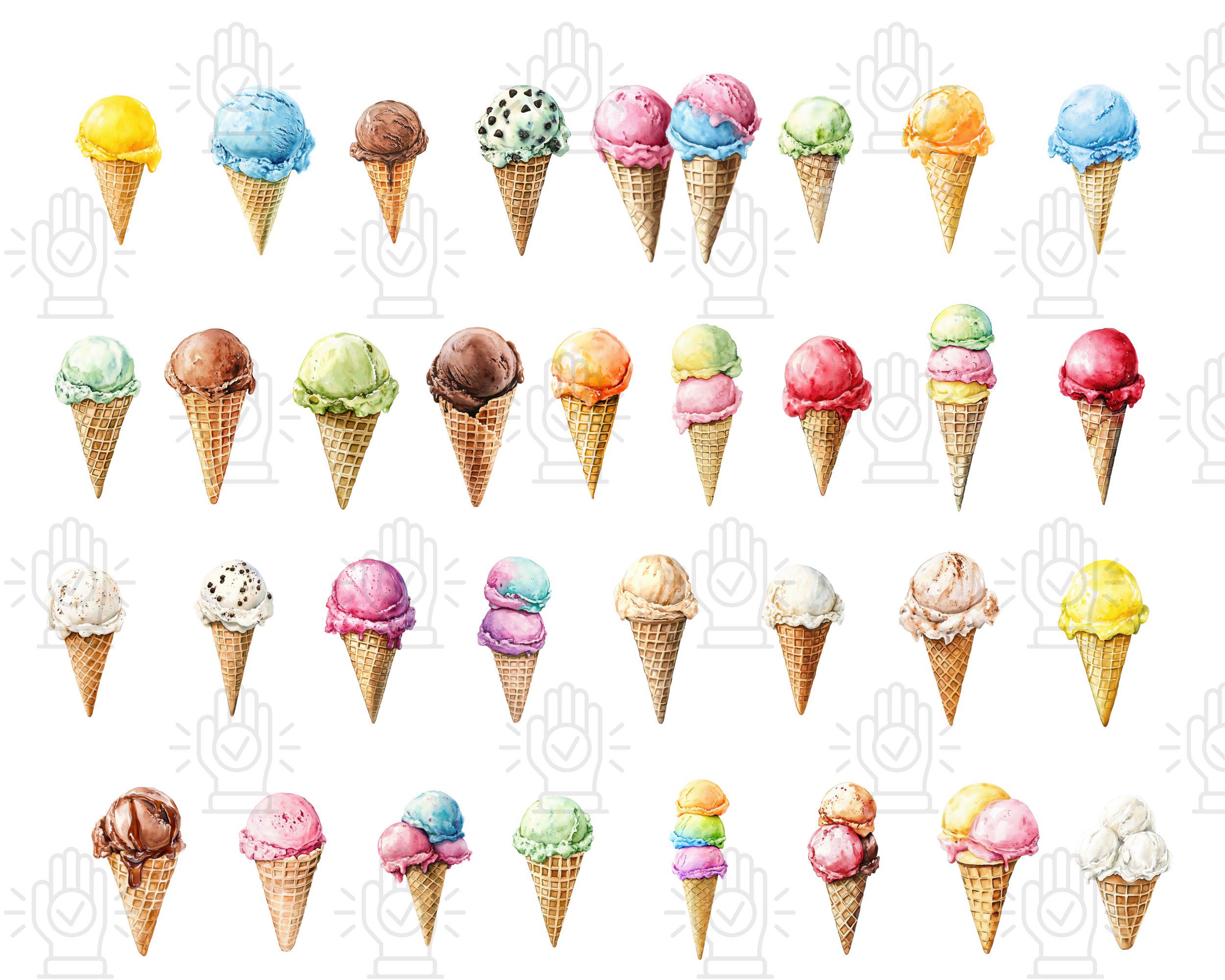 Watercolor Ice Cream Scoops Clipart Bundle, Sweet Summer Treats PNG ...
