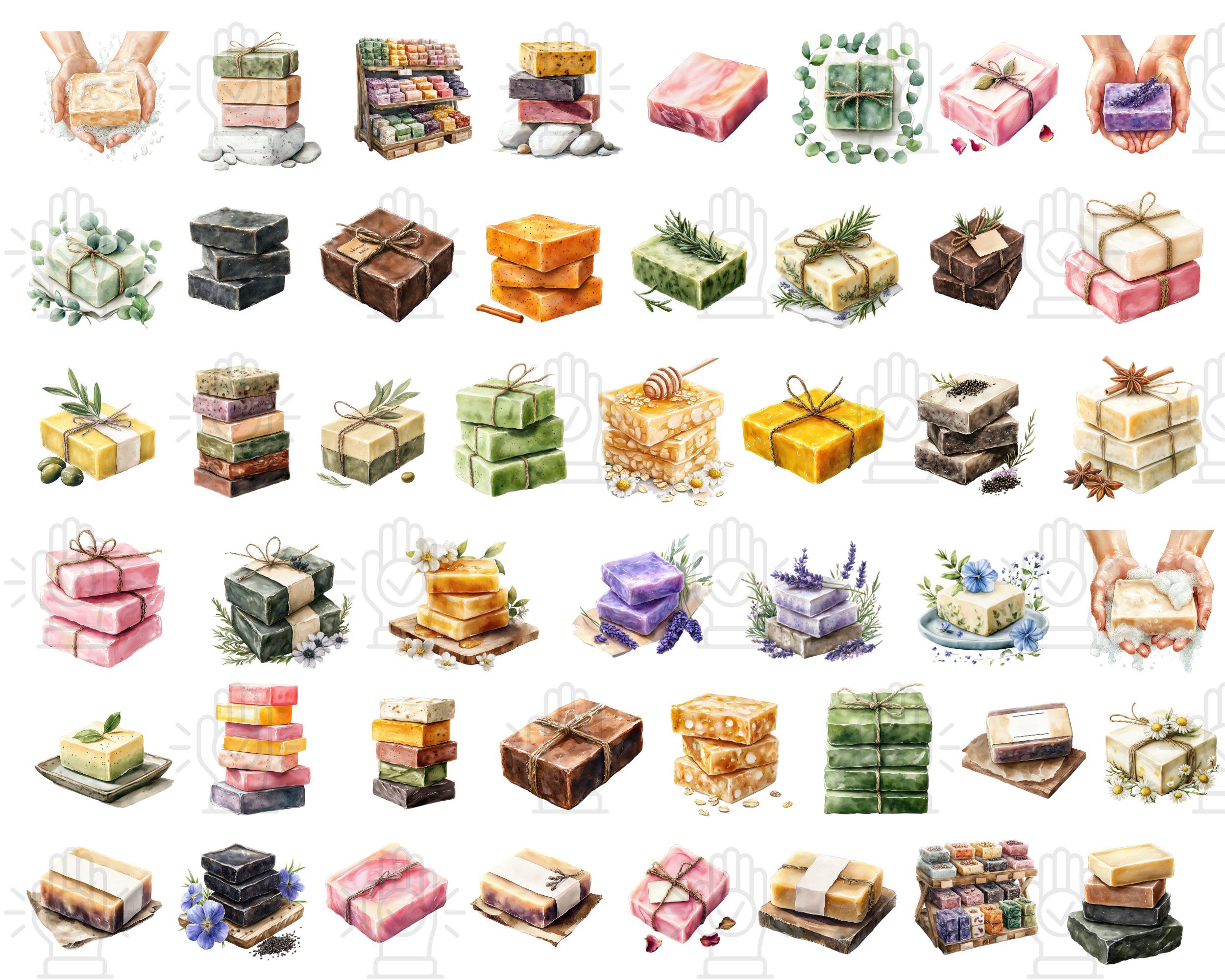 Watercolor Handmade Soap Clipart, Natural Bar Soaps PNG, Artisan Herbal ...