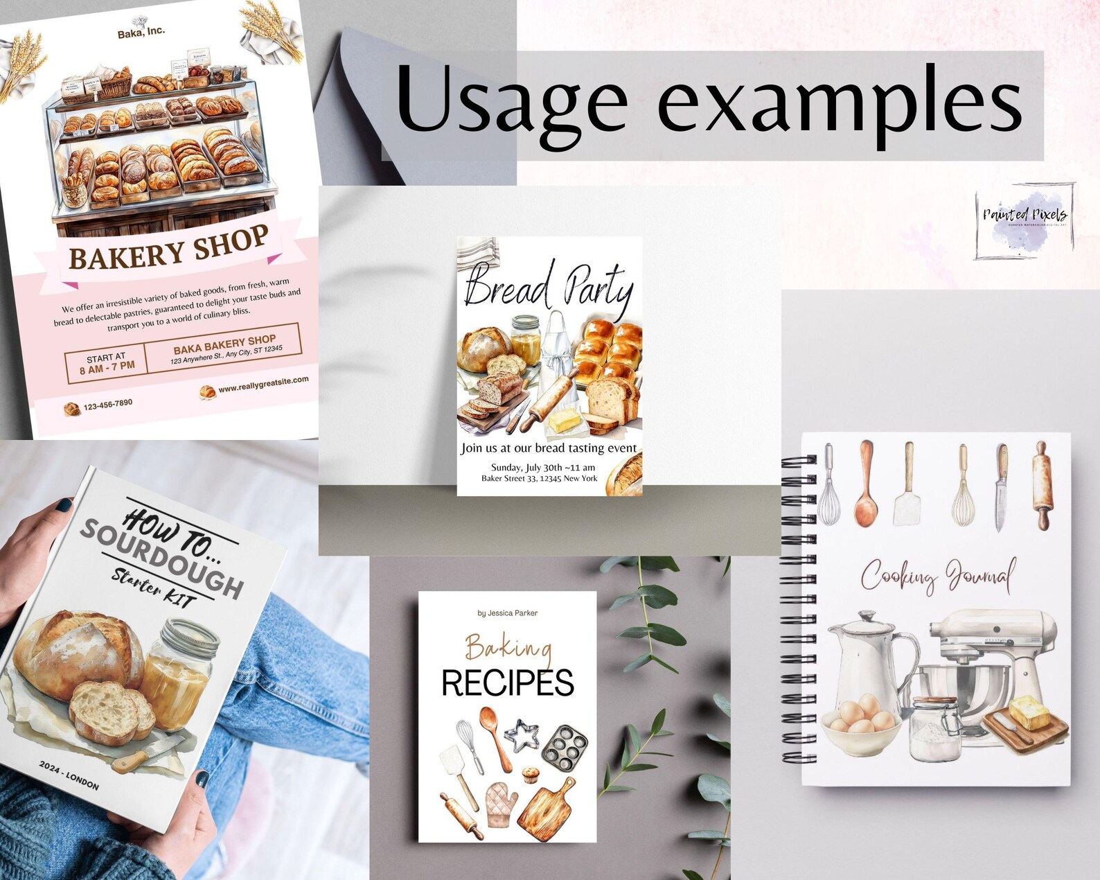 Pastry Chef Watercolor Clipart Bundle, Baking Supplies PNG ...