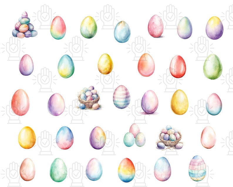 Watercolor Pastel Easter Eggs Clipart, Pastel Colored Eggs and Easter ...