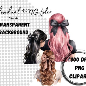 Girl Hairstyle Bow in the Hair Clipart, Hair Ribbons PNG Watercolor ...