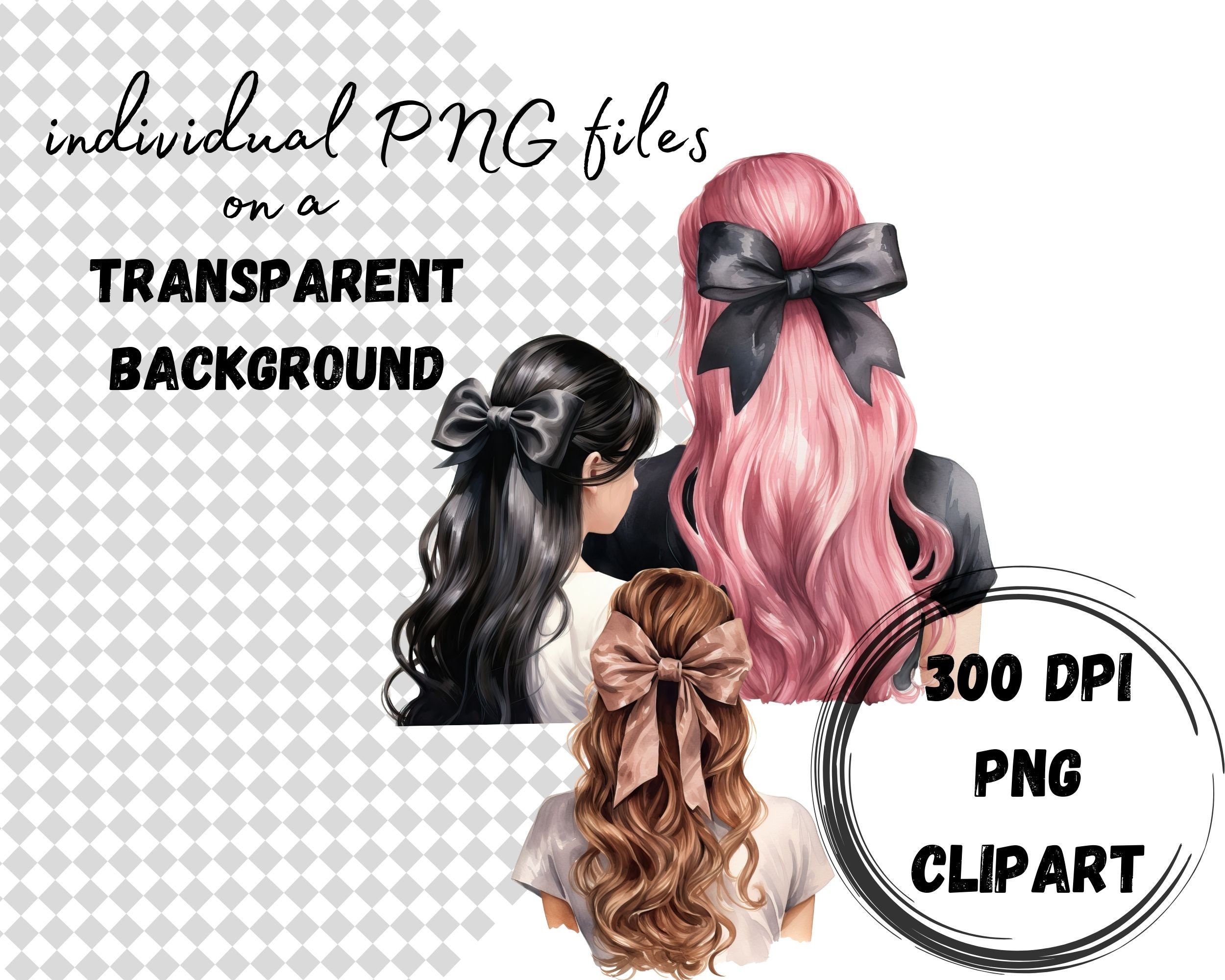 Girl Hairstyle Bow in the Hair Clipart, Hair Ribbons PNG Watercolor ...