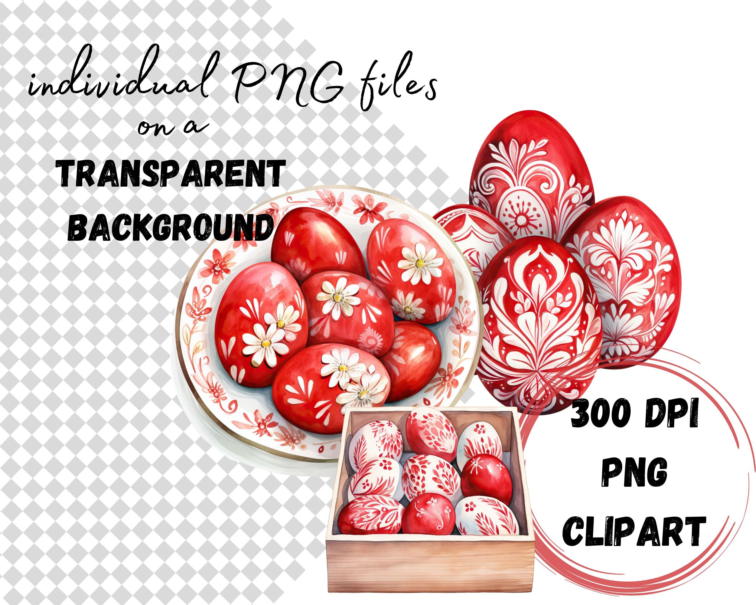 Red and White Decorative Easter Eggs Watercolor Clipart, Orthodox ...