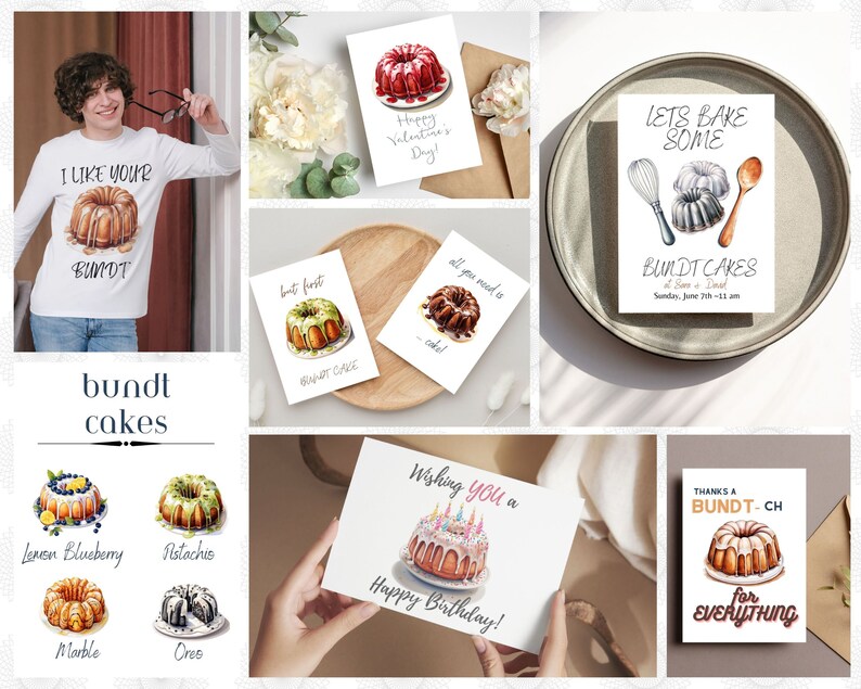 Watercolor Bundt Cake Clipart Bundle, Bakery Dessert PNG Graphics for ...