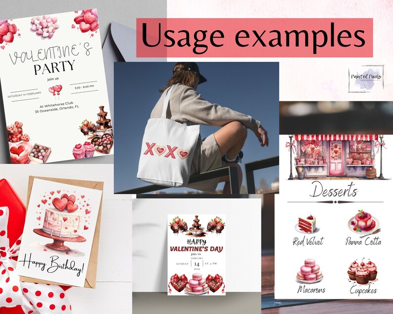 Valentine’s Day Sweets Candy and Cakes PNG Watercolor Clipart, Candy ...