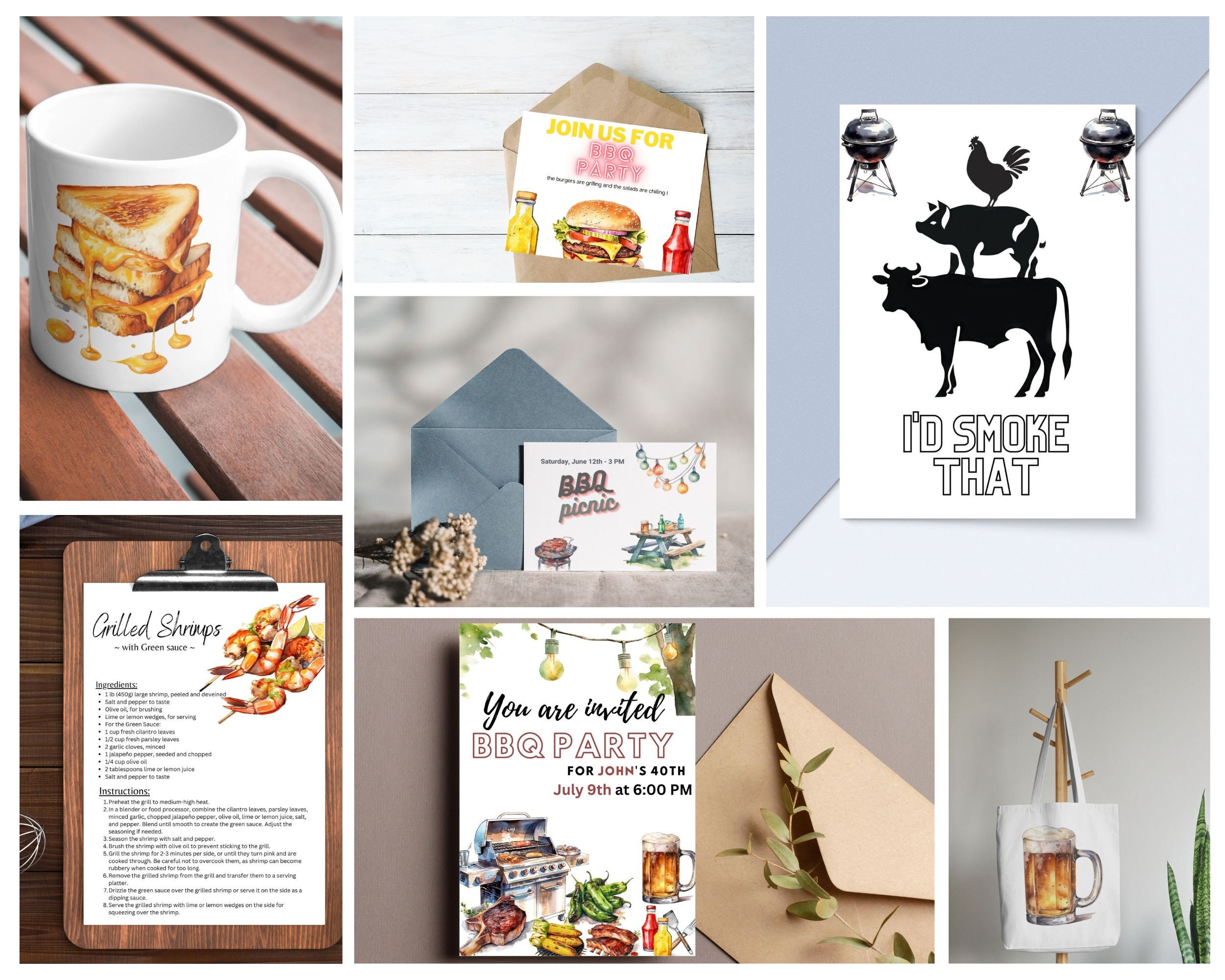 BBQ Summer Party, Grill Picnic Garden Clipart, Watercolor Barbecue Food ...