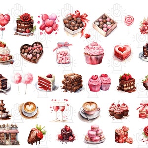 Valentine’s Day Sweets Candy and Cakes PNG Watercolor Clipart, Candy ...