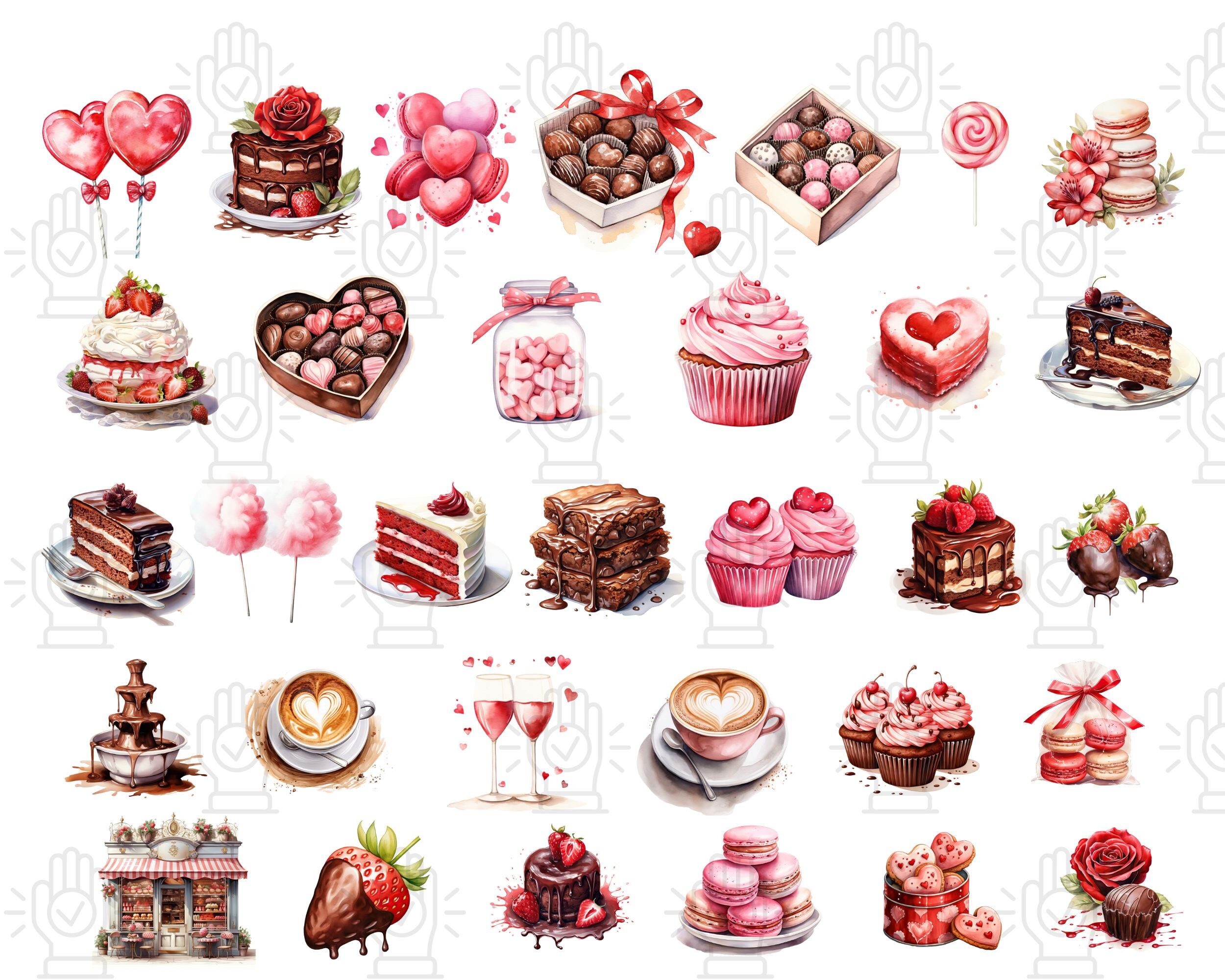 Valentines Day Sweets Candy and Cakes PNG Watercolor Clipart, Candy ...