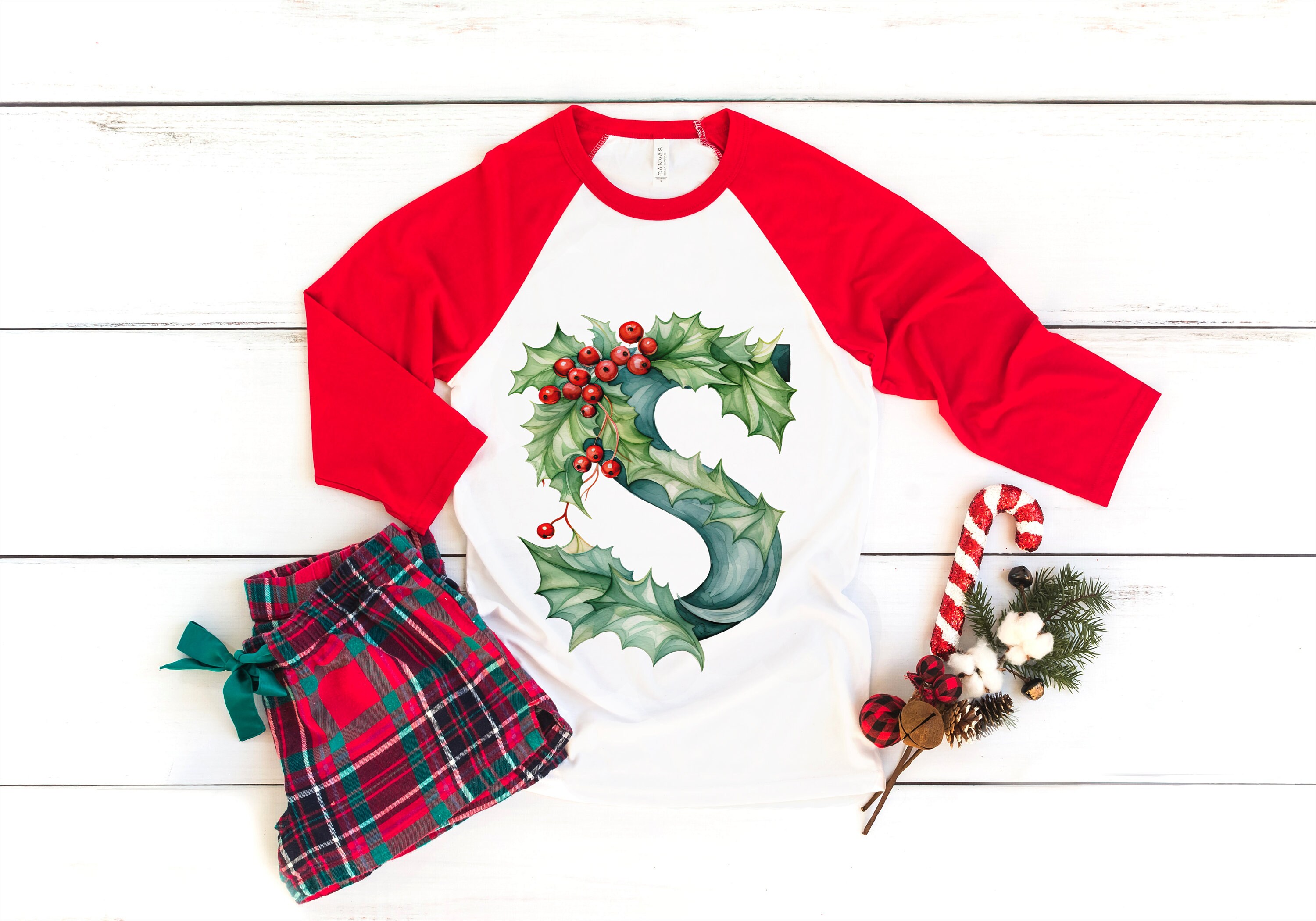 Christmas Holly Alphabet Watercolor PNG Clipart Bundle, English ...