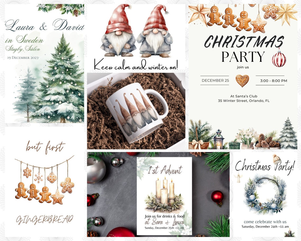Scandinavian Christmas Clipart Ornaments, Cozy Neutral Watercolor ...