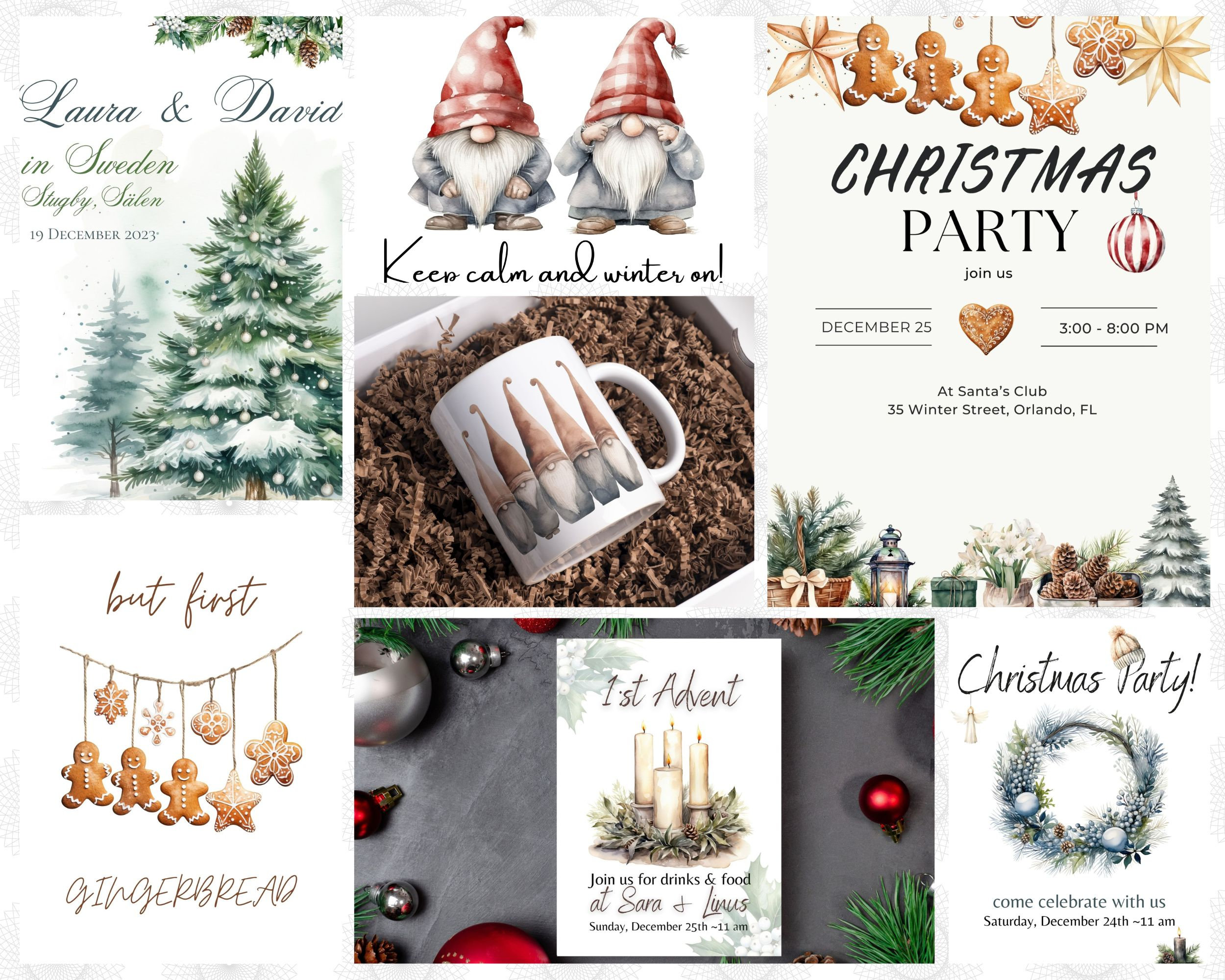 Scandinavian Christmas Clipart Ornaments, Cozy Neutral Watercolor ...