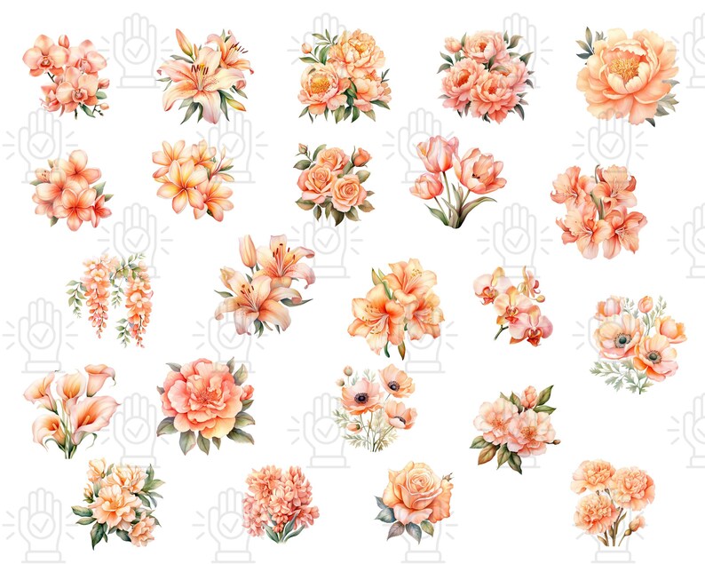 Watercolor Peach Flowers Clipart, Peach Floral Bouquet Arrangements ...