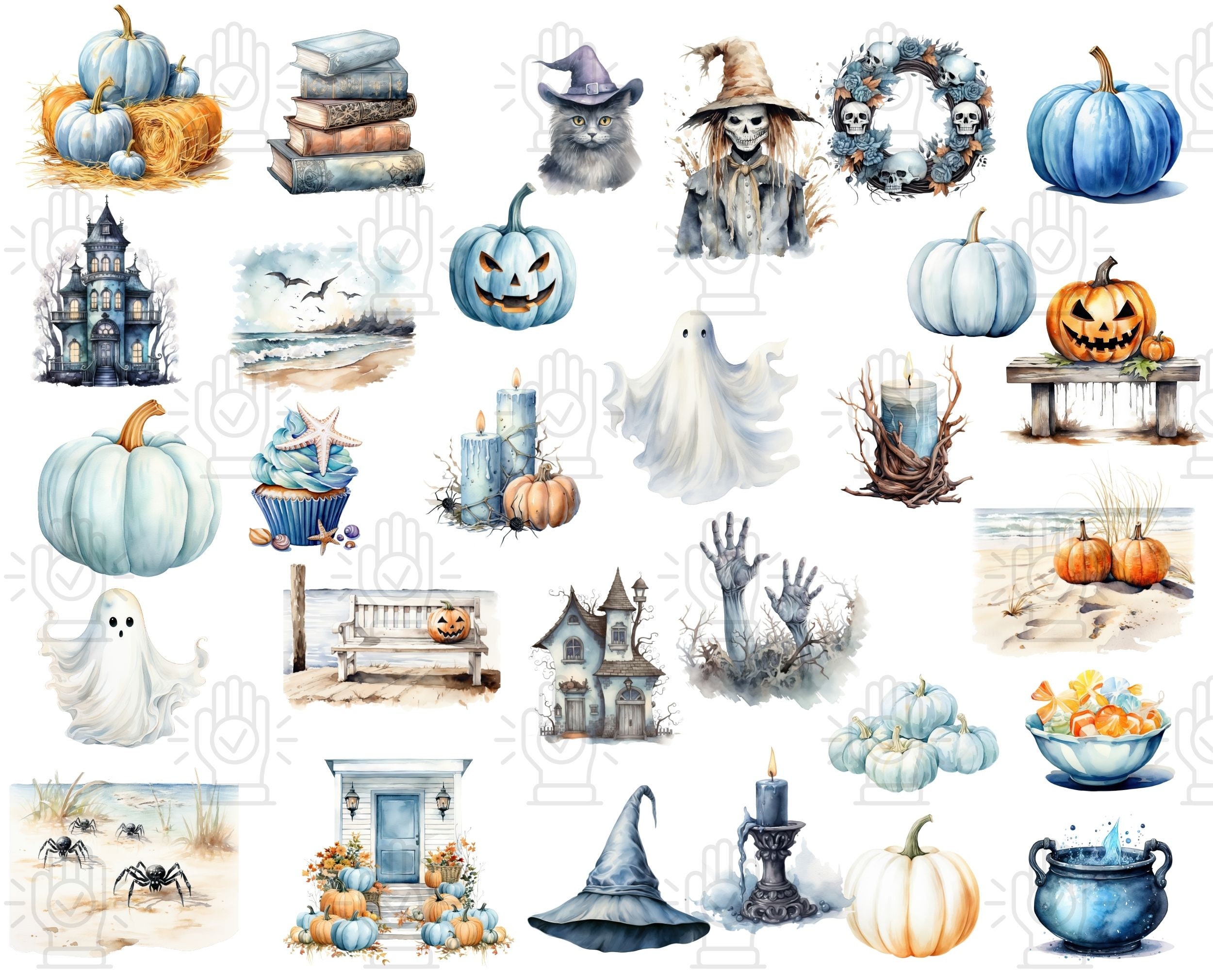 Coastal Halloween Watercolor Clipart, Transparent PNG Designs for ...