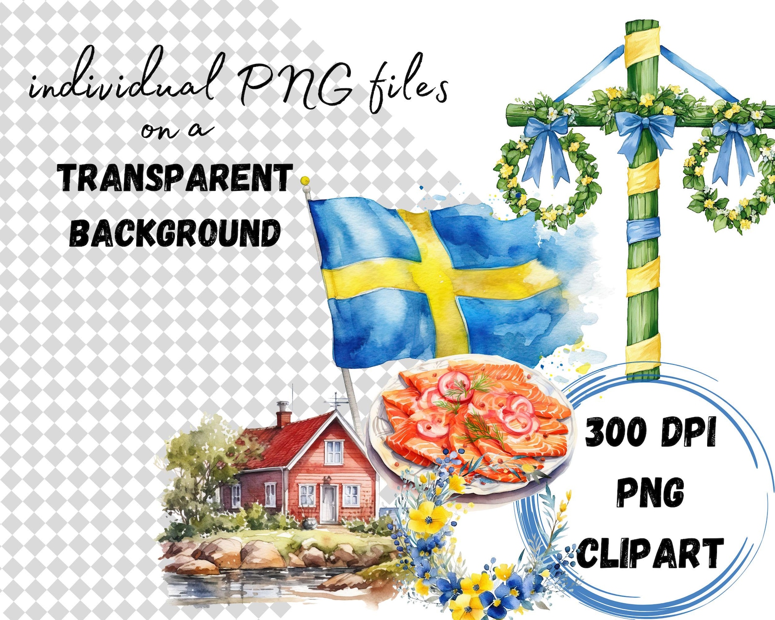 Swedish Midsummer Party Clipart, Scandinavian Watercolor Spring Food ...