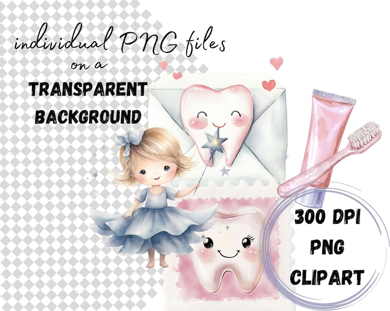 Zahnfee Aquarell Clipart Bundle, Zahnfee PNG Charaktere, niedlicher ...