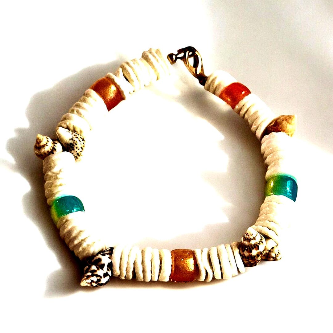 Puka Shell Bracelet: Boho Beach Jewelry With Crystal Beads - Etsy