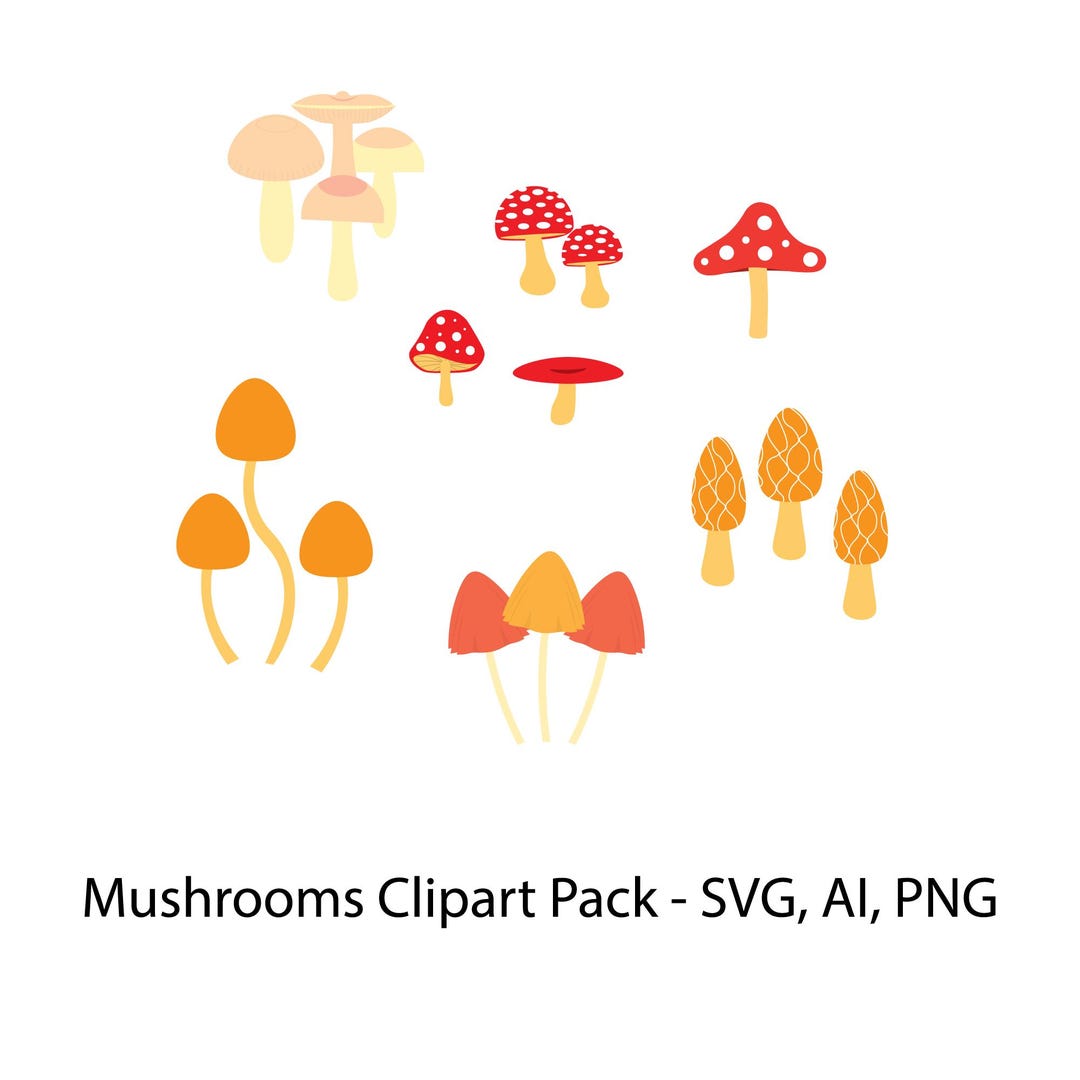 Mushrooms Clip Art - SVG, AI, PNG - Etsy