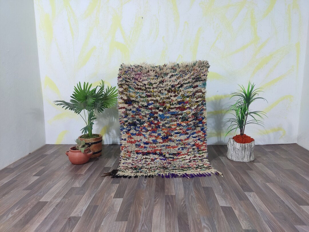 HANDEMADE MOROCCAN Rug-colorful Vintage Berber Rug 5x3-beni Ourain ...
