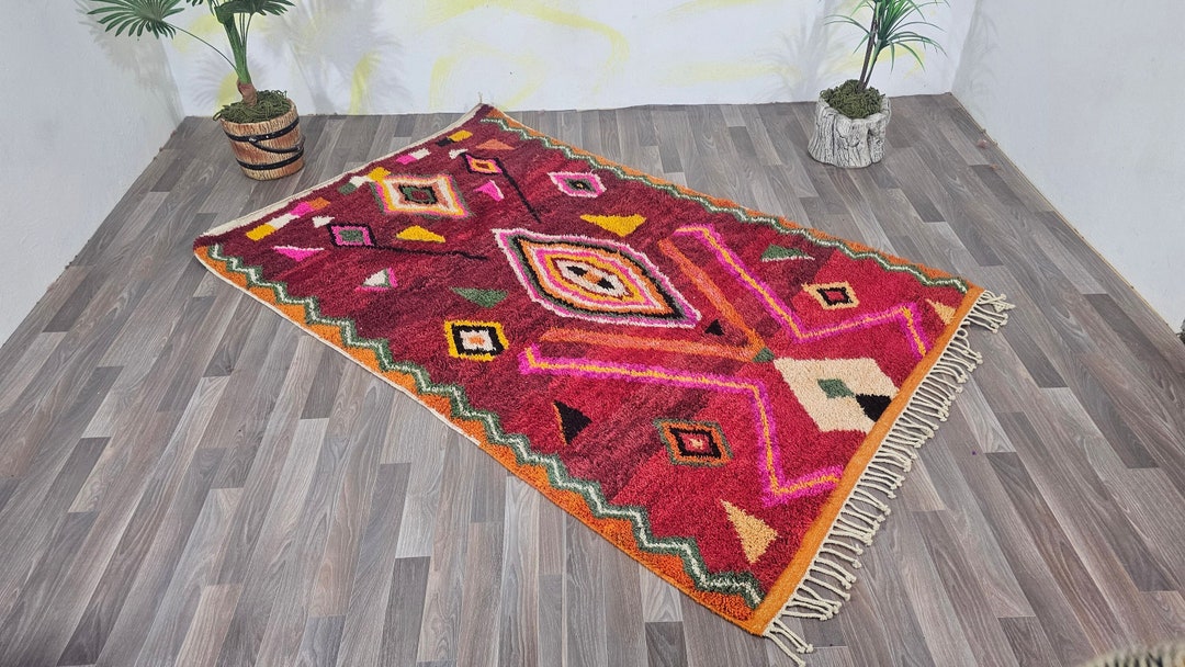 Custom Red Rug Berber Sheep Wool Rug traditional Moroccan Rug Handmade ...