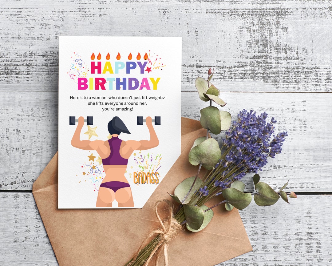 Badass Gym Girl Birthday Card: Fitness Lover Gift (PDF). - Etsy