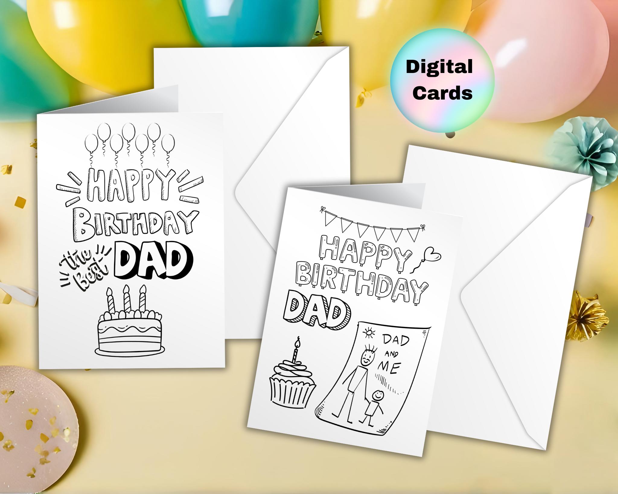Printable Birthday Card for Dad: DIY Coloring Set (digital Download ...
