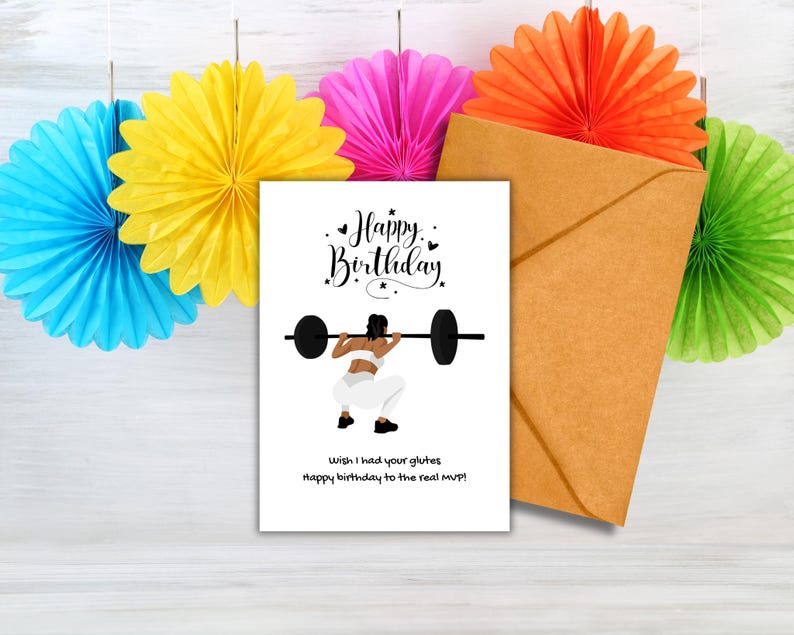 Printable Humorous Fitness Lover Birthday Card, Funny Gym Girl Birthday ...