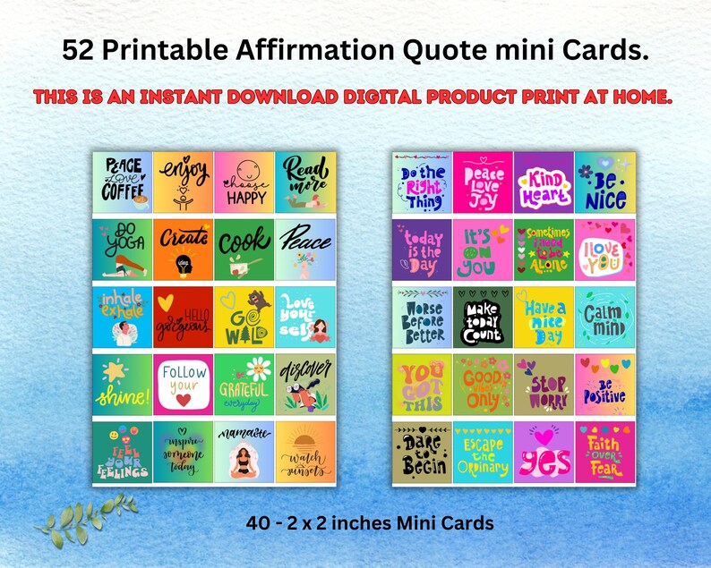 Inspirational Affirmation Quote Cards, Mindfulness Cards, Printable ...