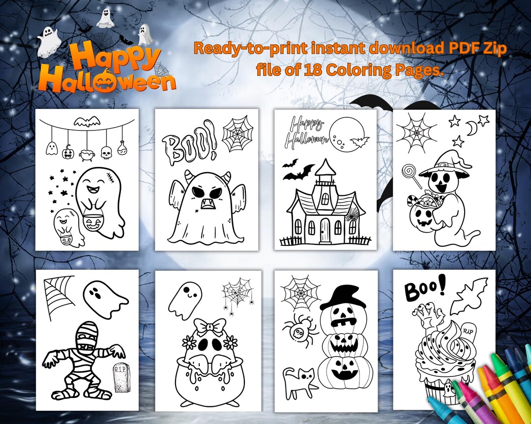 Halloween Coloring Pages for Kids,cute Spooky Colouring Page, Printable ...